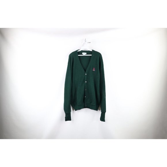 Izod | Sweaters | Vintage 9s Izod Mens Large Spell Out Knit Button Cardigan Sweater Hunter Green ...
